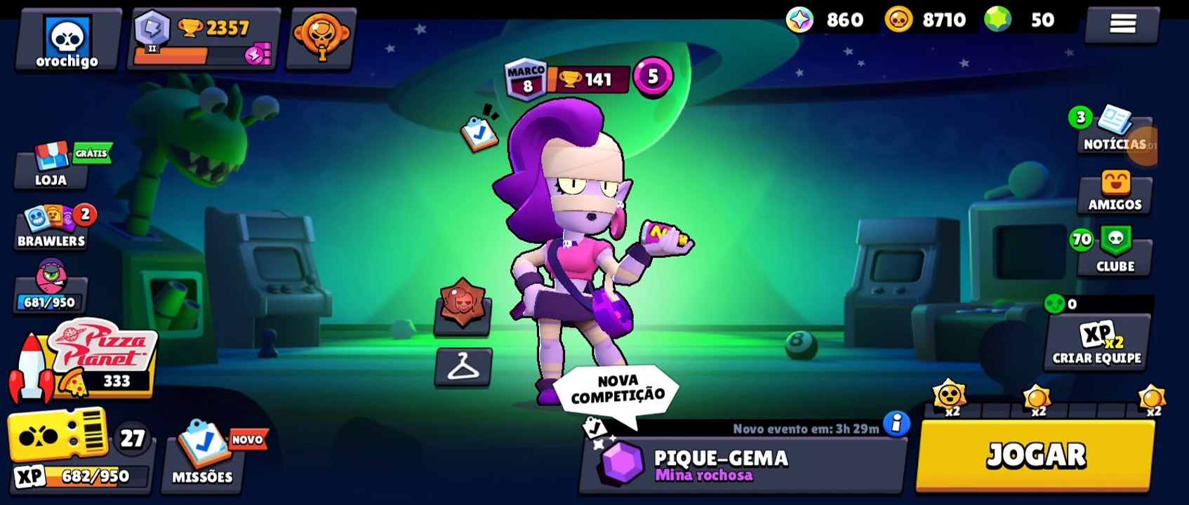 Pique - Gema Mina Rochosa com a personagem EMZ no Brawl Stars, Gameplay ...