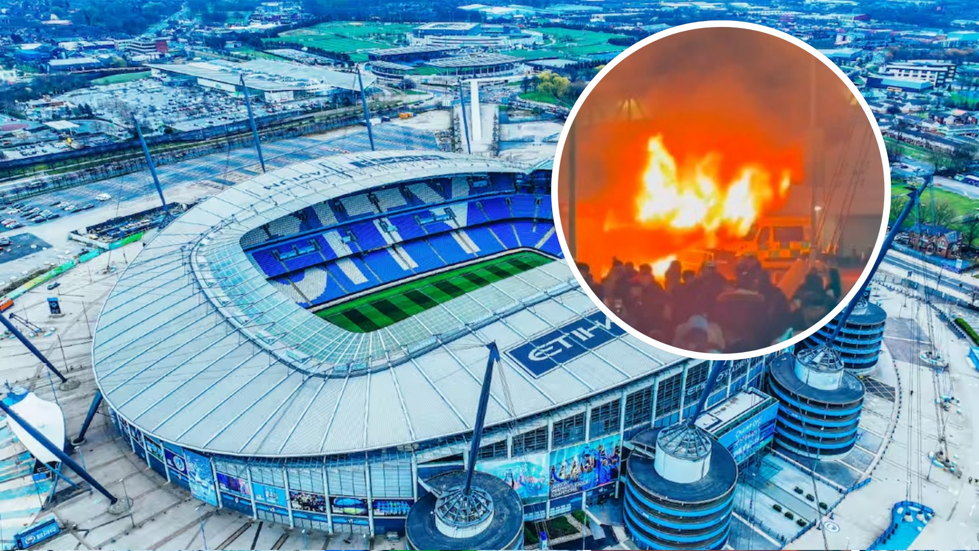 Panic Before Champions League Clash: Fire Breaks Out Near Etihad Before ...