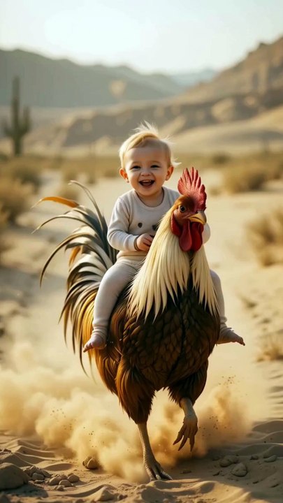 "Cutest Rooster Ride Ever! Baby's Desert Adventure! 🐣🏜️" - video ...