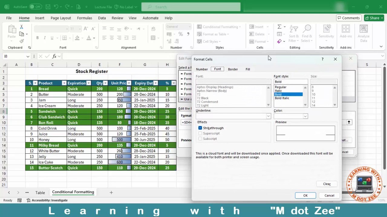 Conditional Formatting Part 3 | Microsoft Excel Tutorial | LECTURE # 9 | Learning with M dot Zee ...
