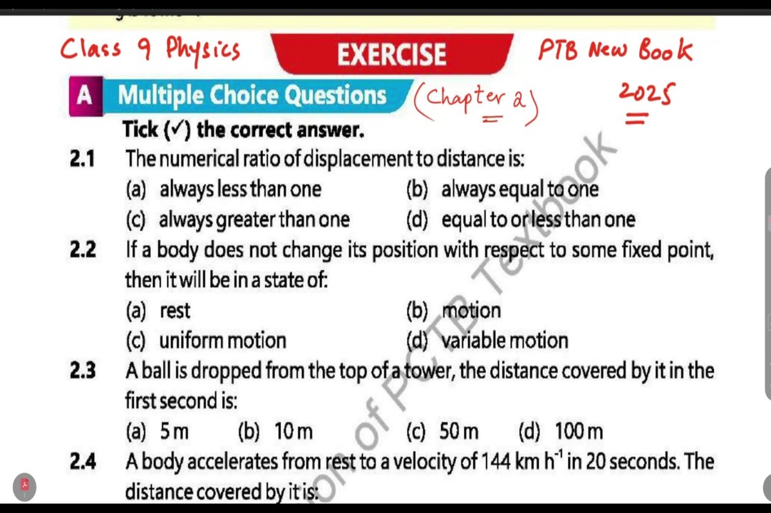 MCQS Chapter 2 Class 9 Physics PTB - video Dailymotion