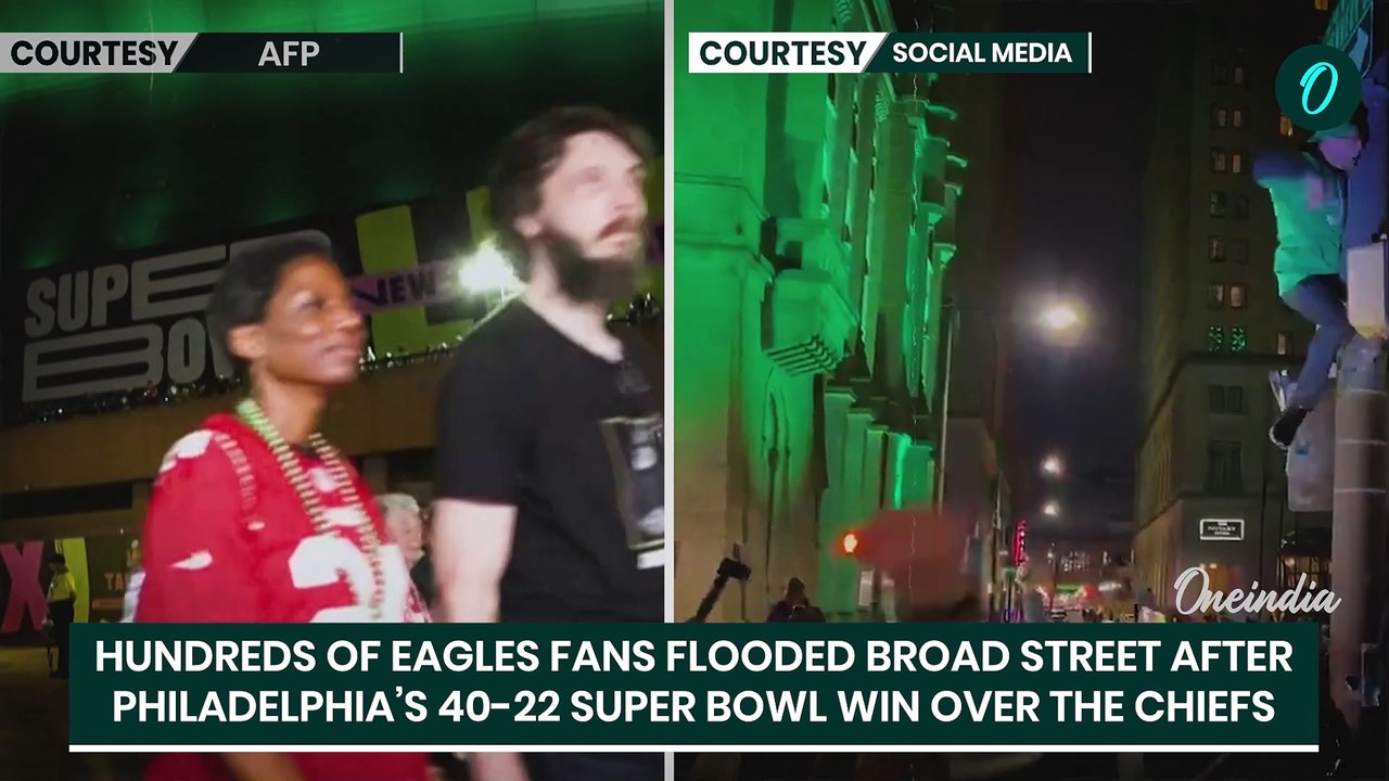 Shocking VIDEO| Eagles Fans Take Over Philly! Climb Light Pole, Destroy Police Van,Boo Taylor ...