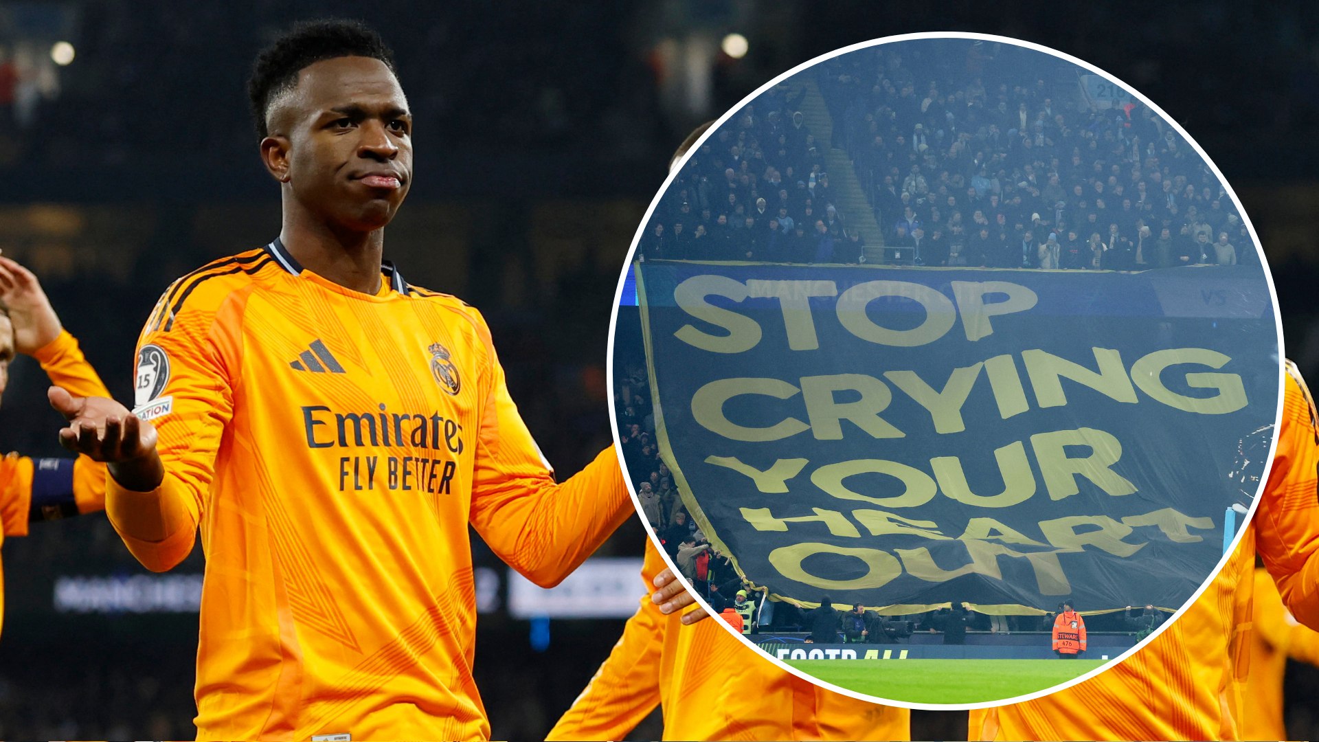 (VIDEO) Vinícius Jr. Responds to Manchester City’s "Stop Crying" Banner | beIN SPORTS
