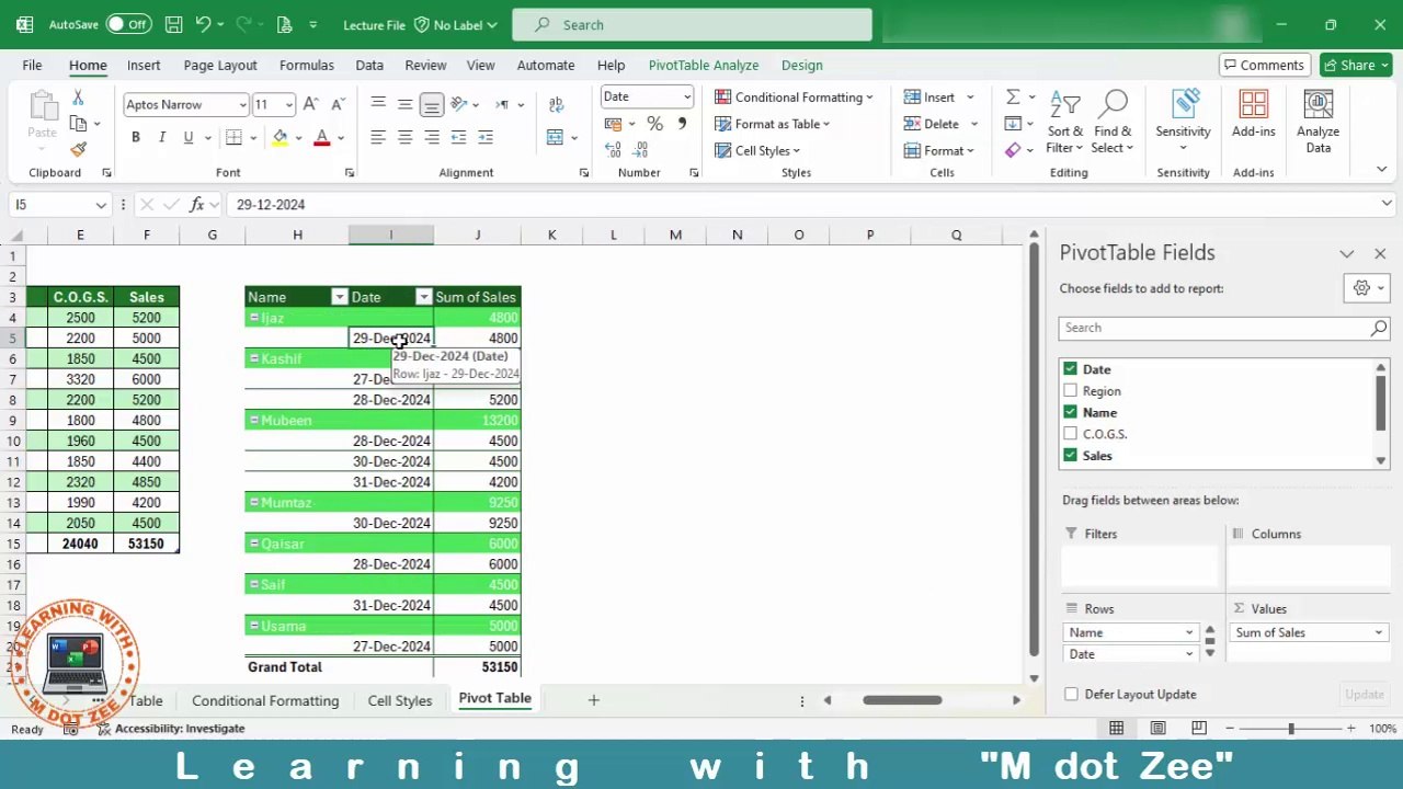 Pivot Table in MS Excel | Microsoft Excel Tutorial | LECTURE # 11 | Learning with M dot Zee ...
