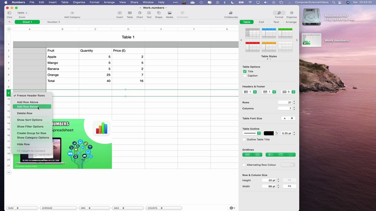 How to ADD a Row On the Numbers Application Using a Mac / Desktop Computer - Basic Tutorial ...