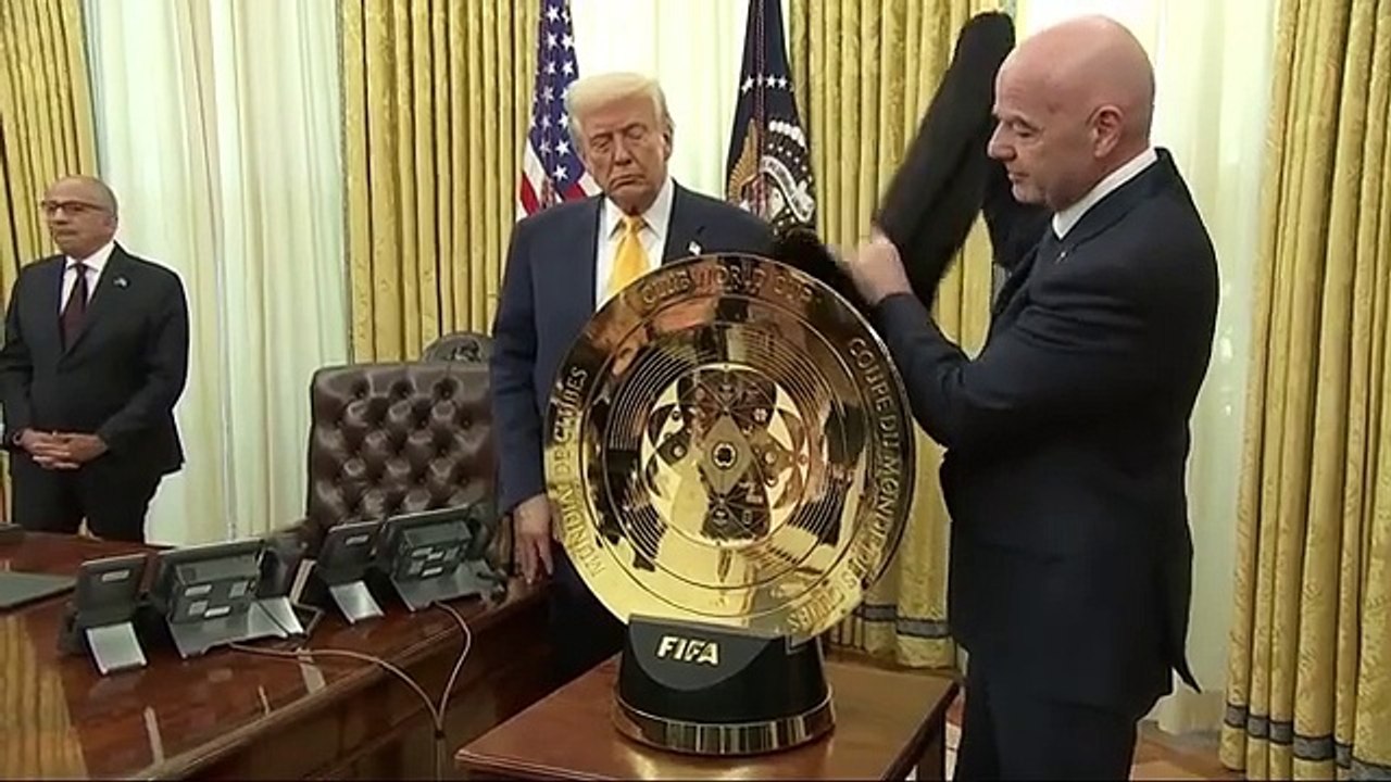 Trump unveils new Club World Cup trophy alongside FIFA chief Infantino ...
