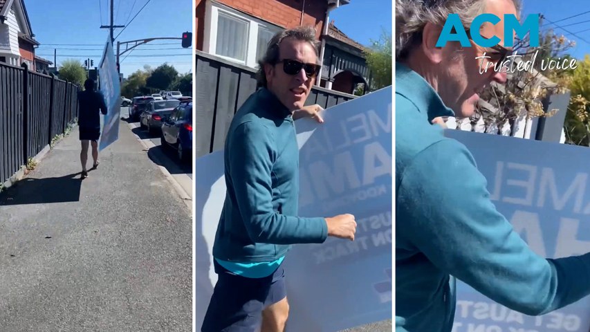 Monique Ryan's husband tears down Liberal Kooyong candidate's sign ...