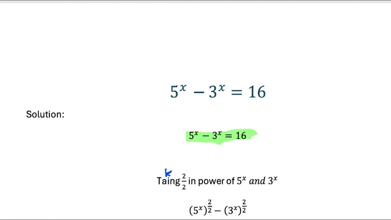 Solve the Exponential Equation 5^x - 3^x = 16 - video Dailymotion