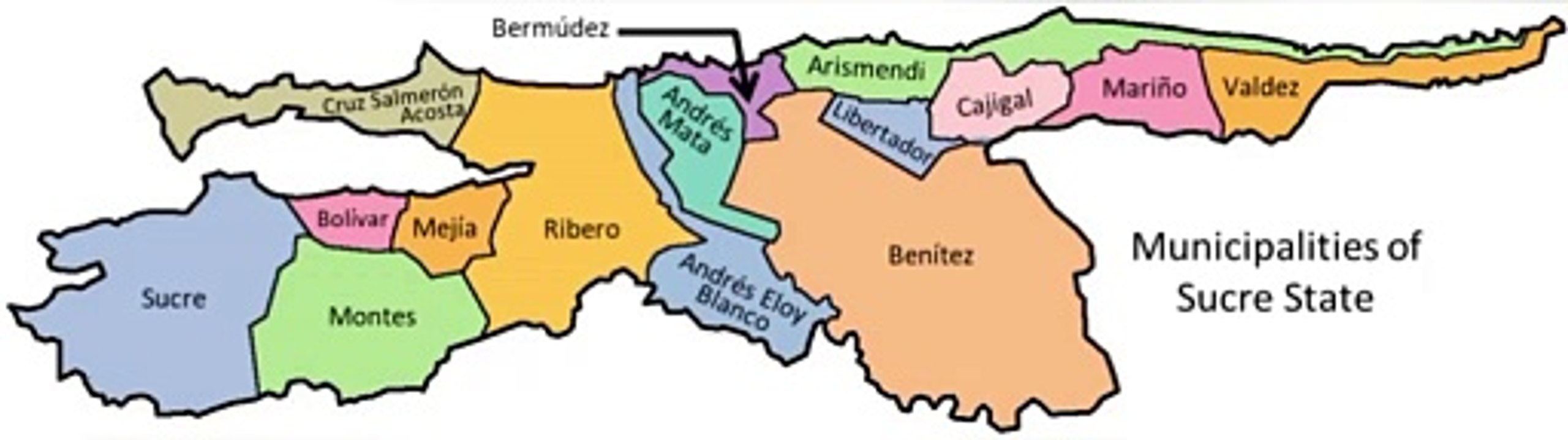 Map of Sucre State. Peta Negara Bagian Sucre. Sucre State Map. Map of ...