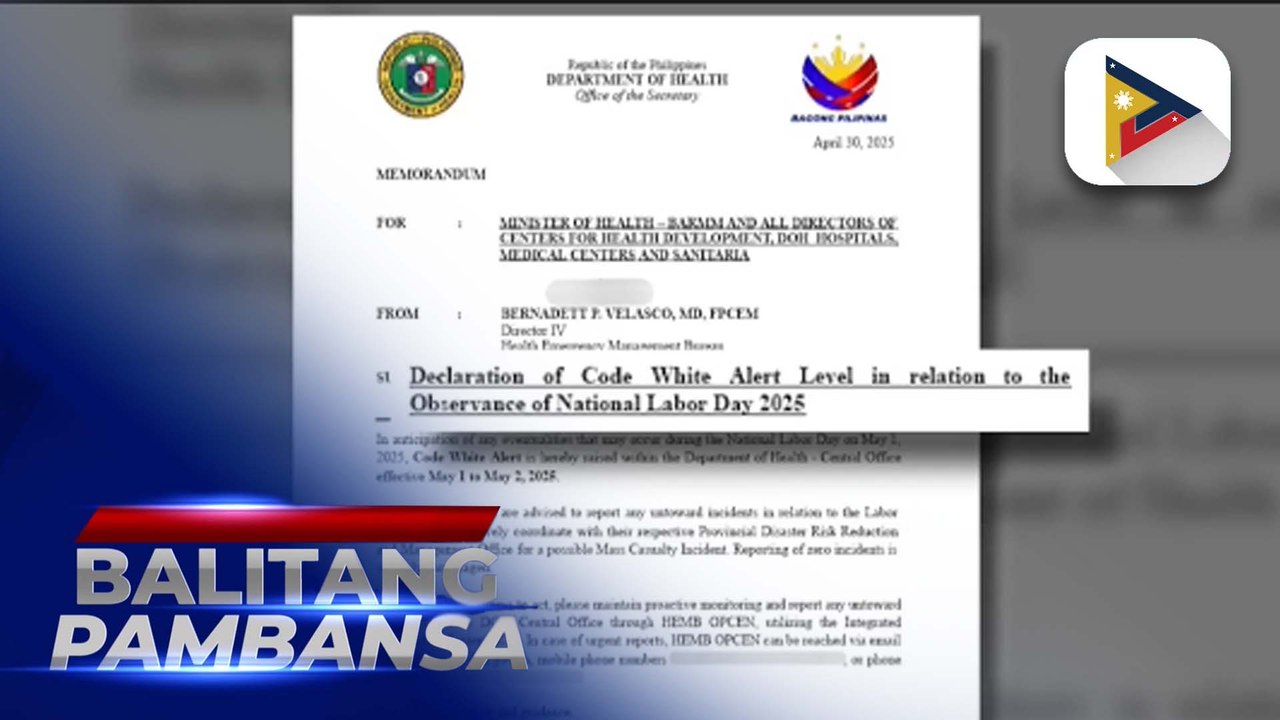 Code White alert, itinaas ng DOH sa hanggang May 2 bilang paghahanda ng ...