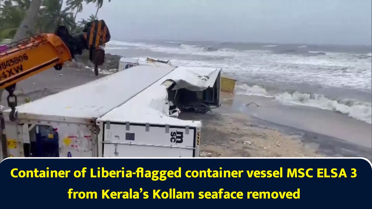 Container of Liberia-flagged container vessel MSC ELSA 3 from Kerala’s ...
