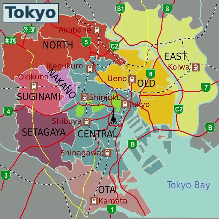 Map of Tokyo City. Peta Kota Tokyo. Tokyo City Map. Map of City of ...