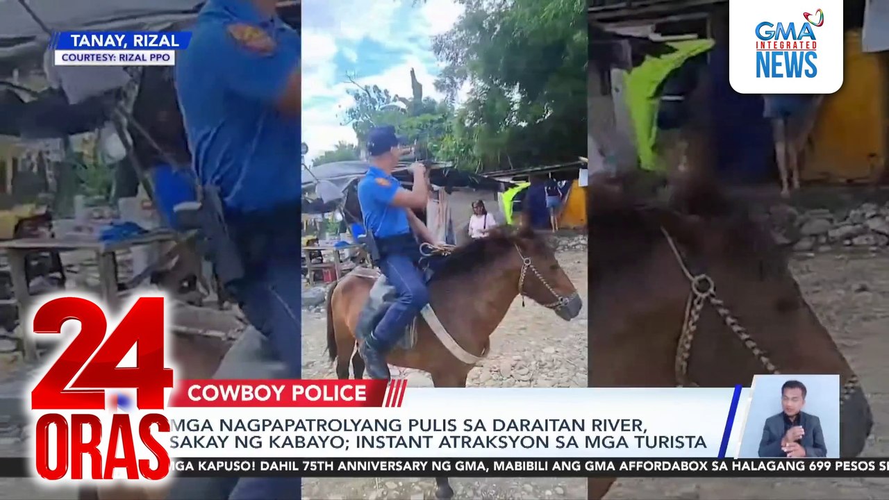 Mga nagpapatrolyang pulis sa Daraitan river, sakay ng kabayo; instant ...