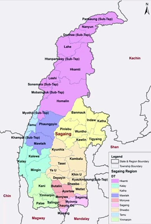 Map of Sagaing Region. Peta Region Sagaing. Sagaing Region Map. Map of ...