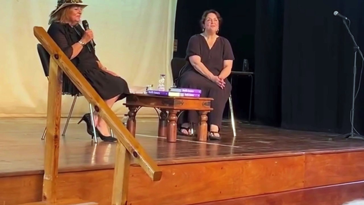 Actresses Ruth Jones and Gillian Elisa entertain a crowd in Aberaeron ...