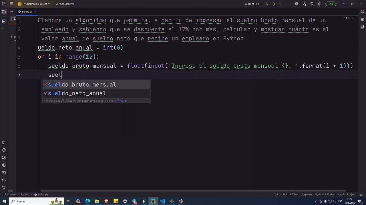 Elabore un algoritmo que permita, a partir de ingresar el sueldo bruto mensual de un empleado y ...