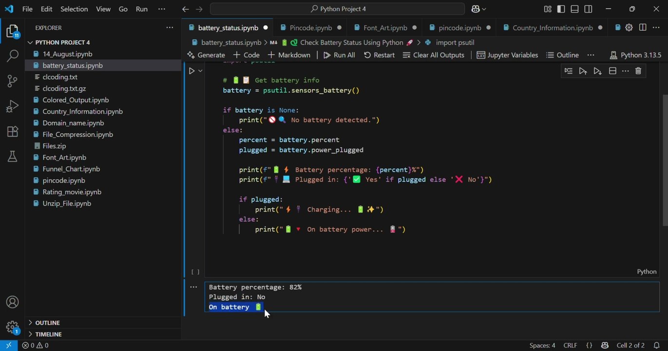 Check Your Laptop Battery Status Using Python - video Dailymotion