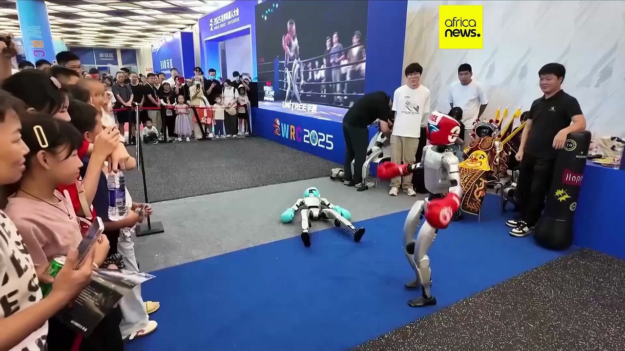 Robots fight in boxing match at 2025 World Robot Conference - video ...