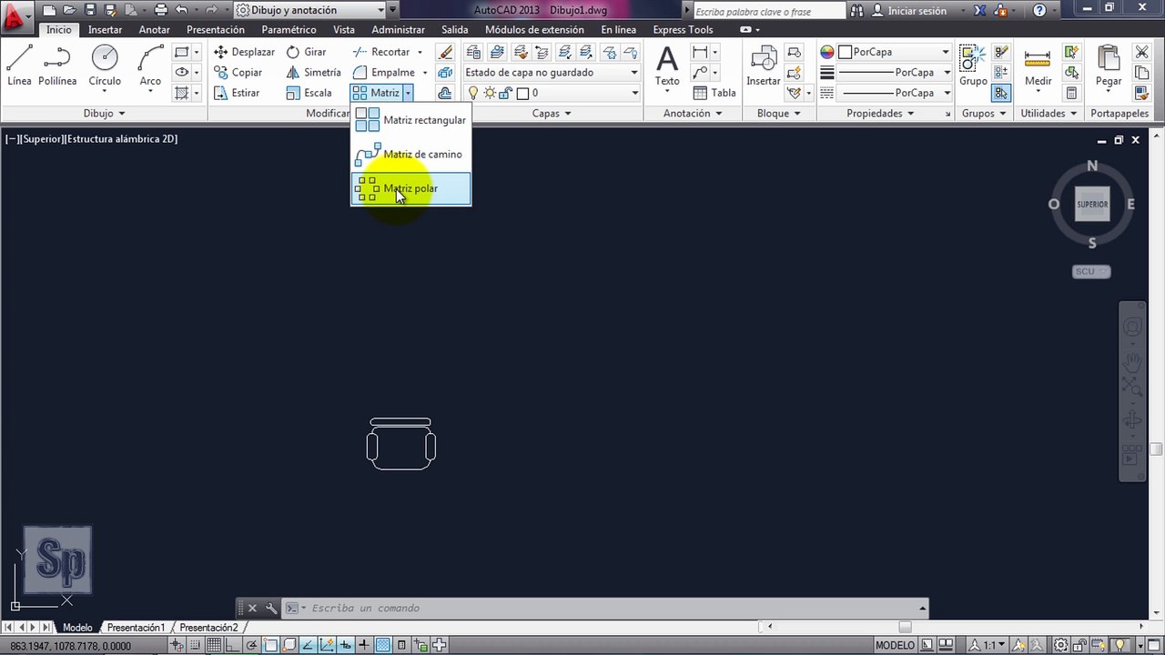 Autocad - Matriz polar, circular. Clonar varias veces. Tutorial en ...