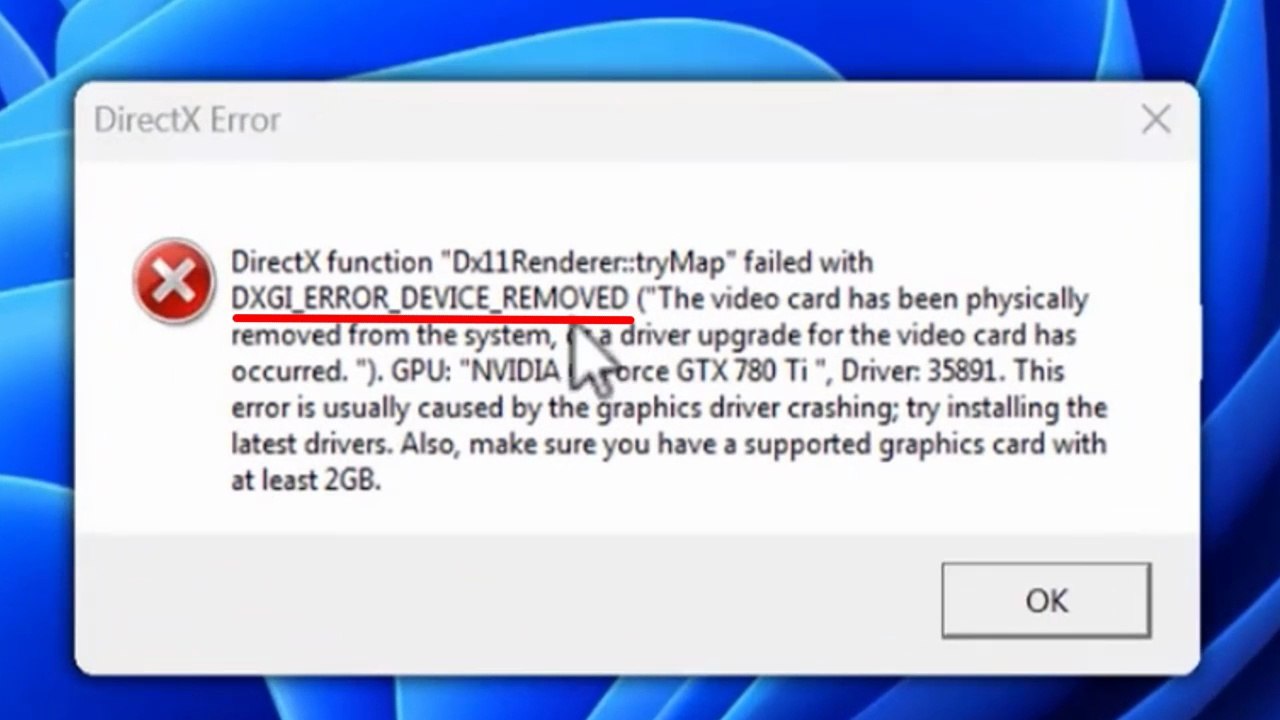 Solved - dxgi_error_device_removed fix - video Dailymotion