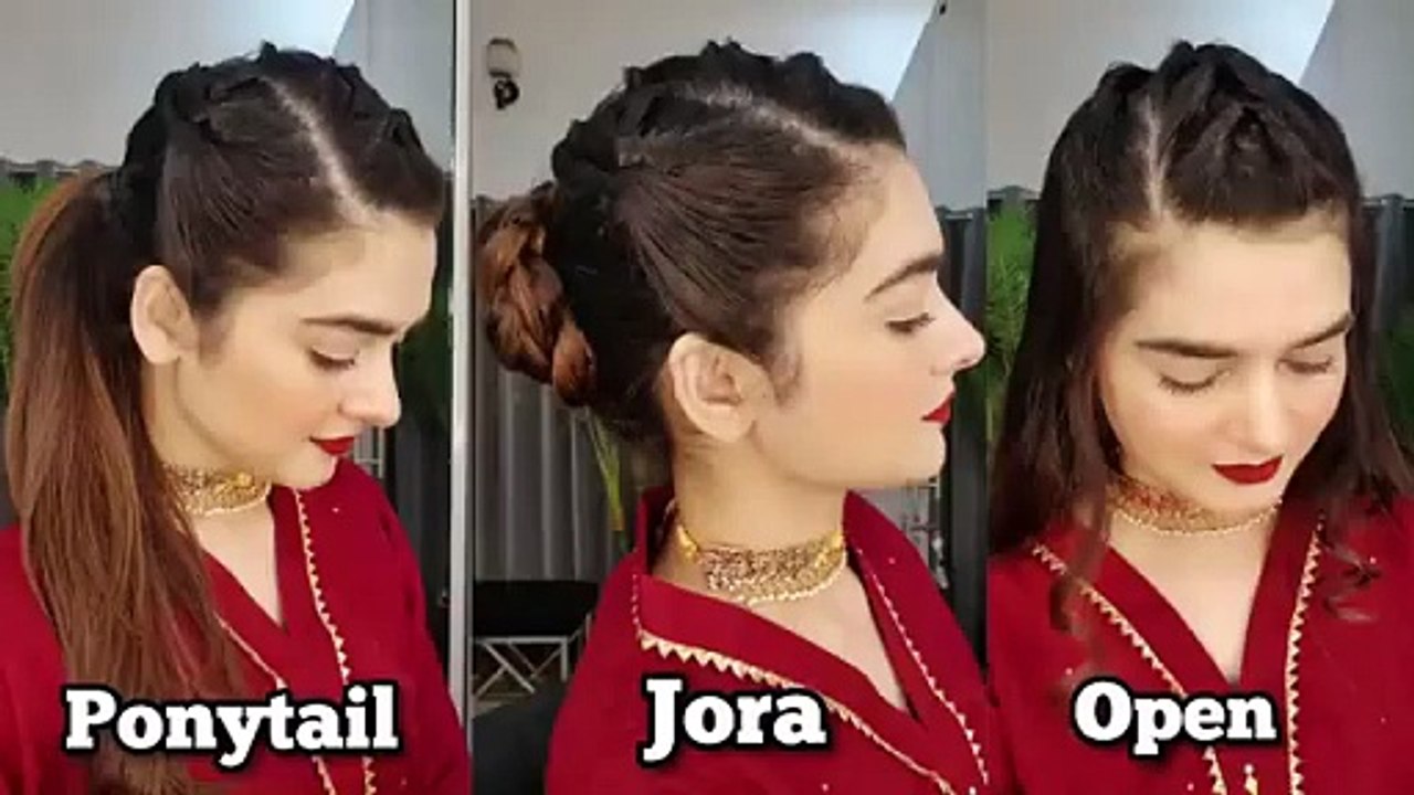 3-Basic Hairstyles For Eid __ Open + Ponytail + Jora Hairstyle Ideas ...