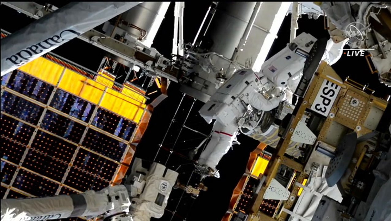 Spacewalkers Installing Roll Out Solar Array At Space Station - video ...