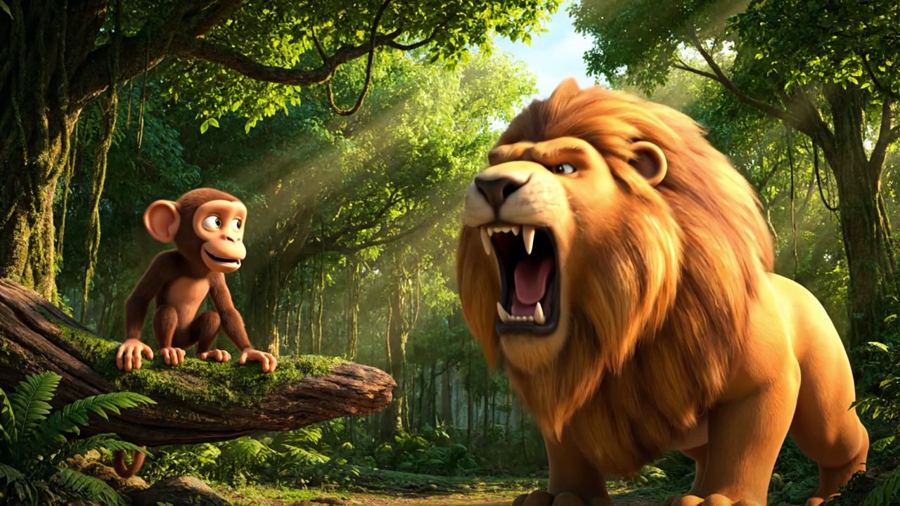 The Proud Lion & Clever Monkey 3D Cartoon Moral Story in Urdu Hindi Jungle Tales Pixar Style ...