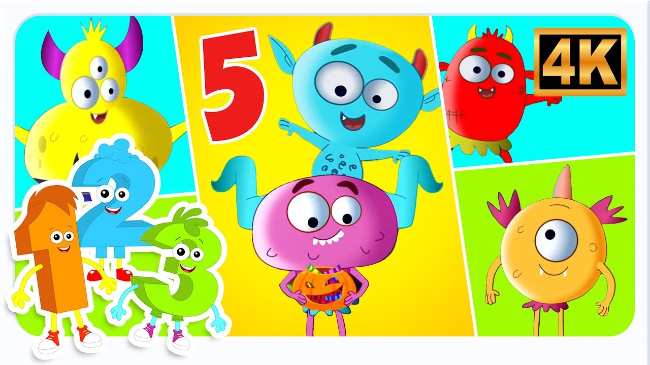 Five Little Monsters | Oh My Genius | Nursery Rhymes & Kids Songs in 4K ...