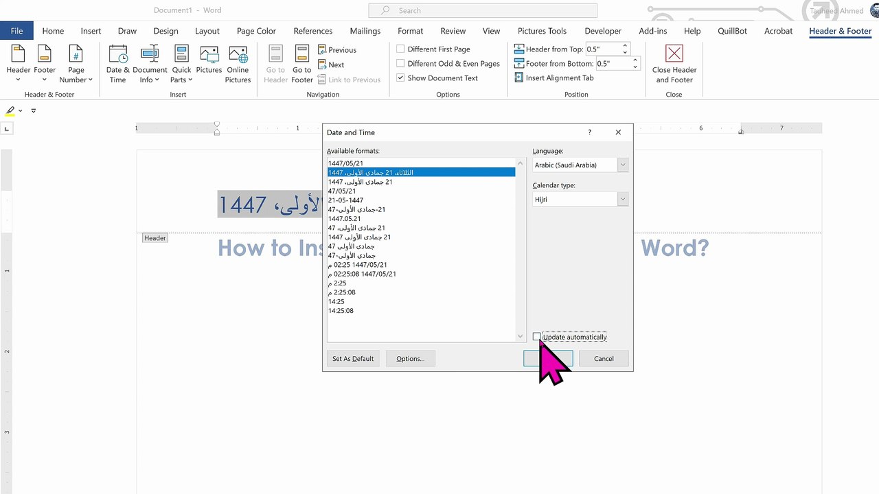 How to Insert Hijri Date in Header in MS Word - video Dailymotion