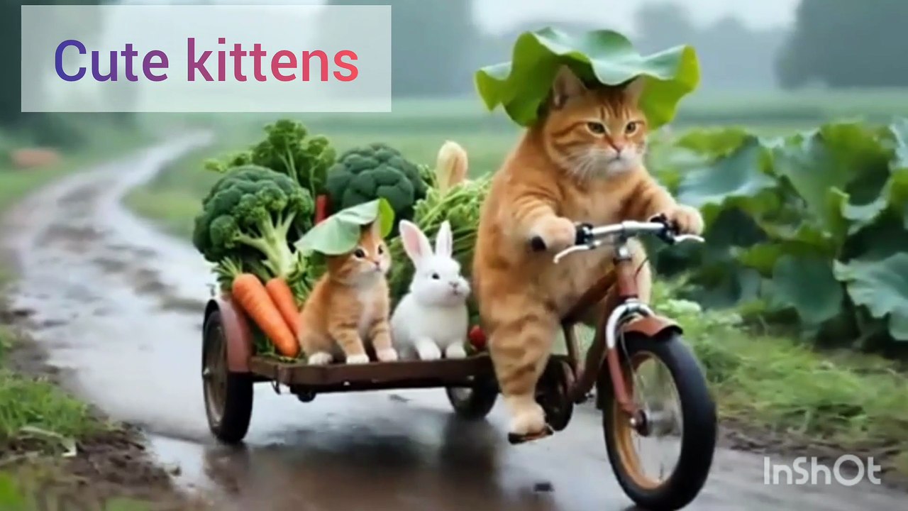 Ai cat and kitten help a cute bunny,veggies bath and runtime. - video ...