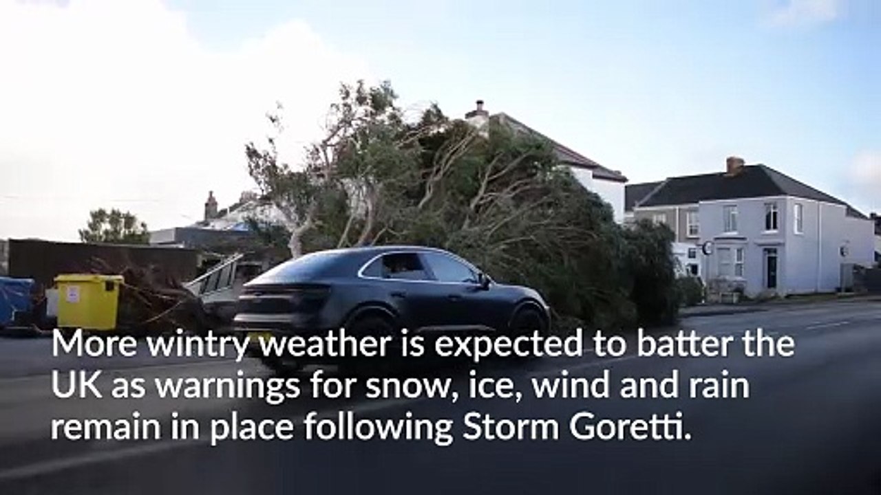 Weather warnings remain in place across UK after Storm Goretti - video ...