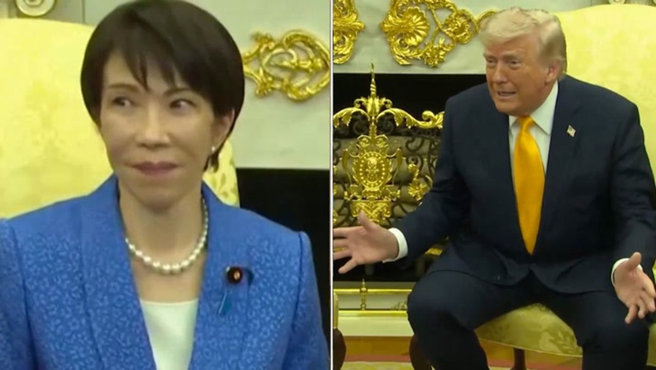 Japanese Prime Minister looks visibly uncomfortable as Trump cracks ...