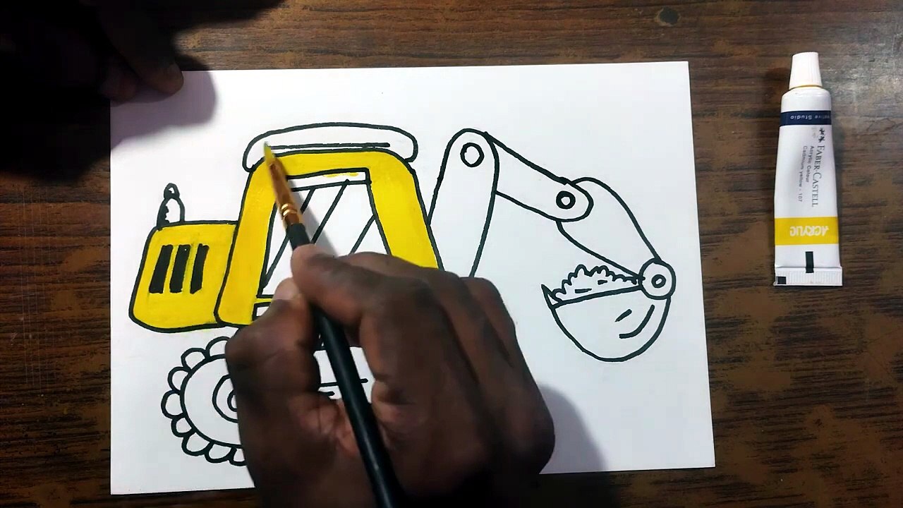 How to Draw an Excavator Drawing Kids Easy _ Coloring Page and Toddlers ...