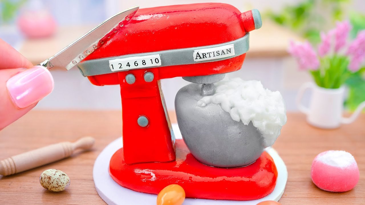 Realistic Miniature Mixer 3D Fondant Cake Decorating Idea - How To Make ...