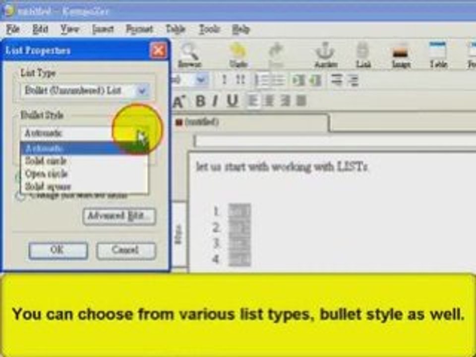 Kompozer Tutorial: Working With Lists | Netosis.com - video Dailymotion